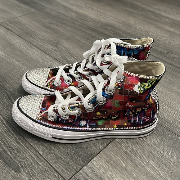 Converse | Shoes | Custom Graffiti Swarovski Crystal Converse Size 7 ...